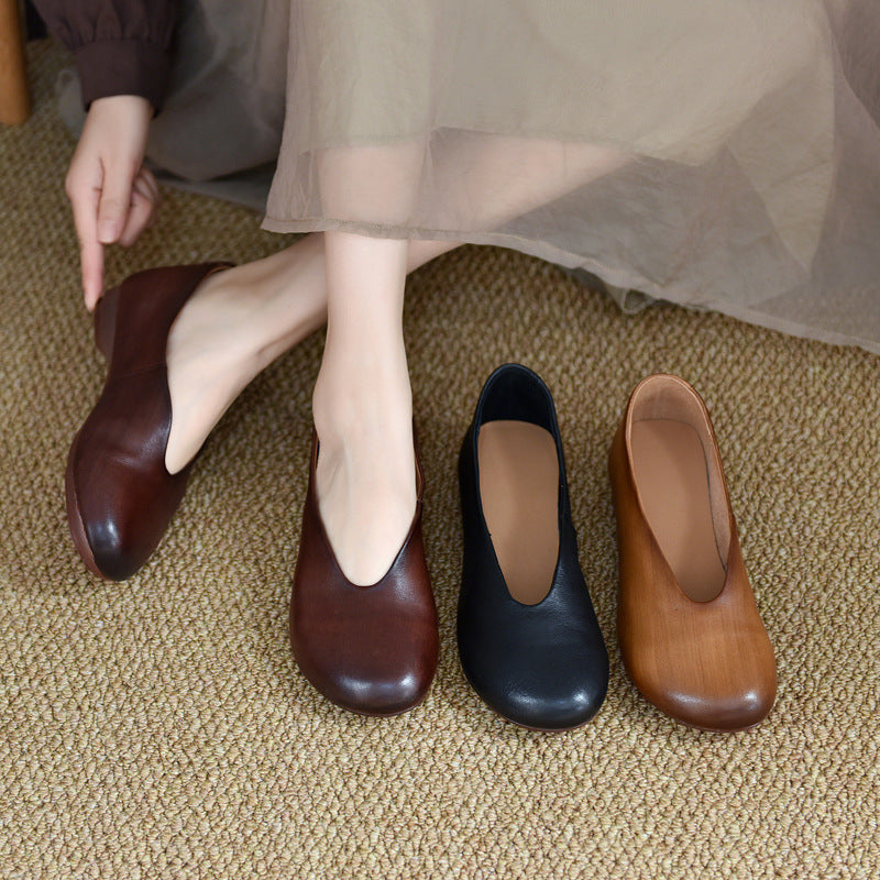 2025 Solid Color Shallow Vintage Genuine Leather Rubbed Color Handmade ...